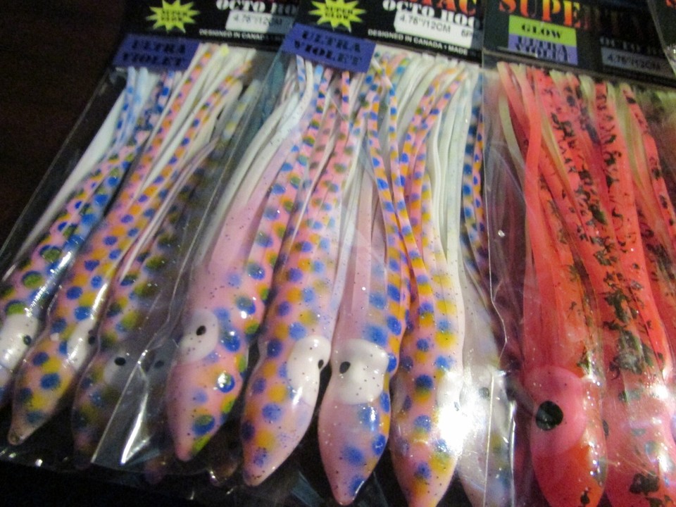 30Pc NEW Supertackle 4¾" Salmon Hoochies - Pinks - High UV Patterns | eBay