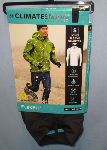 CLIMATESMART~SMALL 34 36~Men's Black Flex Fit L/S Quarter Zip Base ...