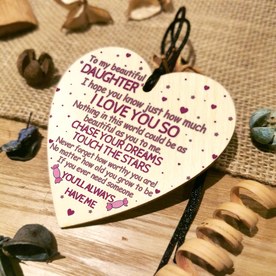 Beautiful Daughter Birthday Card Gift Wooden Heart Sign Plaque Keepsake ...