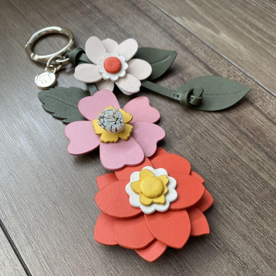 Kate Spade Petal Flower Key ring charm Bag Charm Key Fob Orange Pink Used Japan | eBay