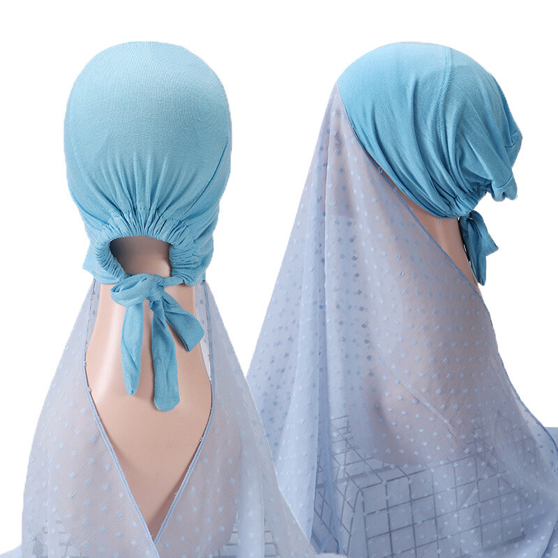 Women's Chiffon Scarf with Bonnet Cap Solid Color Headscarf + Inner Cap ...