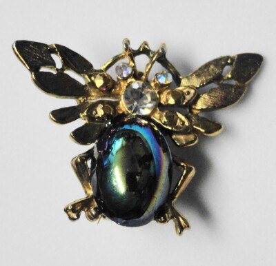 Vintage Small Bug/ Insect/ Fly Pin -Gold-Tone, Iridescent Blue & AB ...