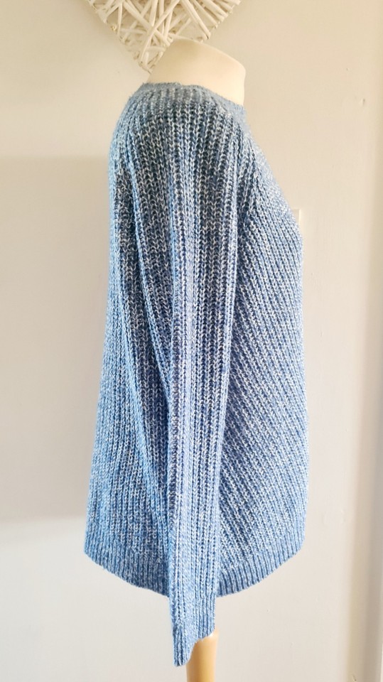 Ladies Isle EWM Blue White Fleck Chunky Knit Jumper Size 14-16 Long ...