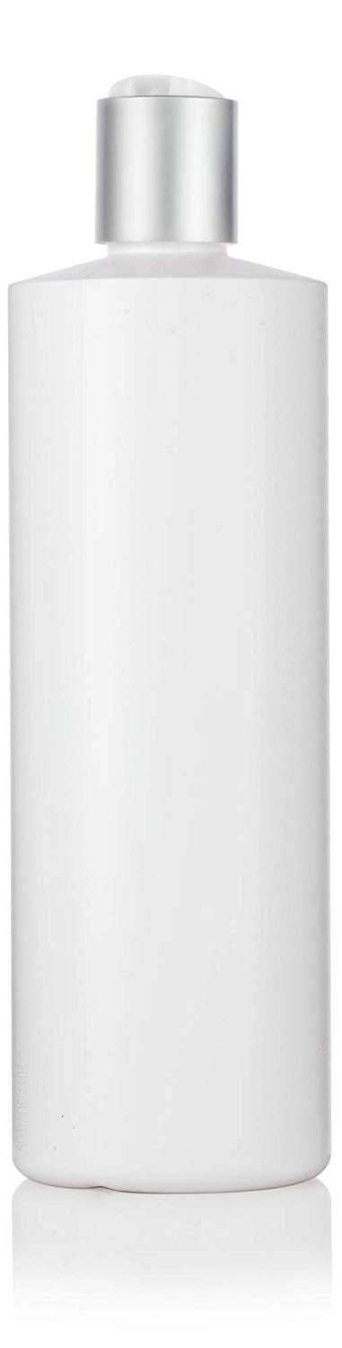 White Plastic Squeeze Cylinder Bottle with Silver Disc Cap - 16 oz ...