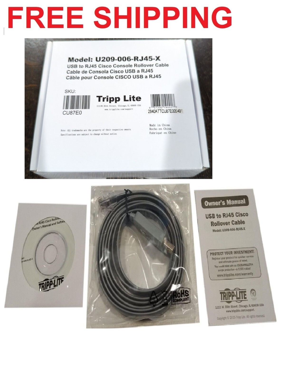 Tripp+Lite+U209006RJ45X+USB+Rj45+Serial+Rollover+Cable+6+Ft. for sale ...