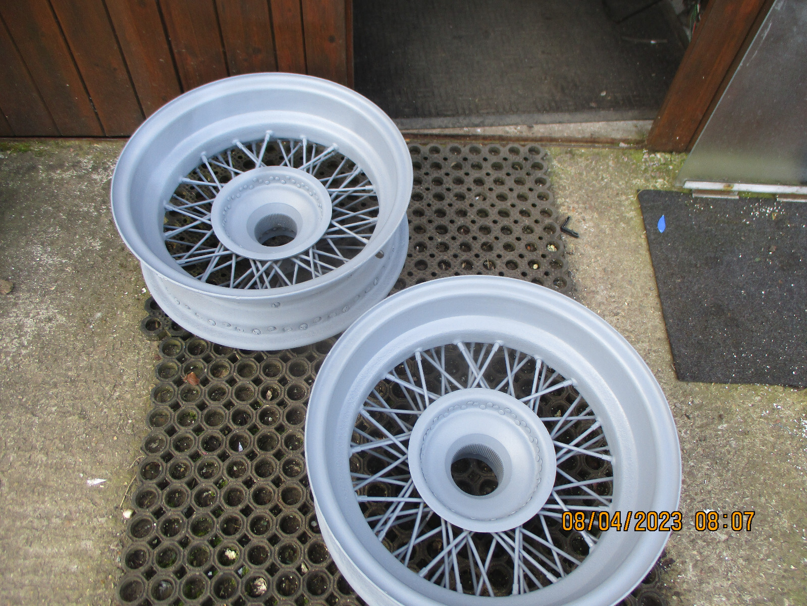 Jaguar XK competition wire wheels pair 5K x 16 , 72 spoke, rudge 52 hub ...