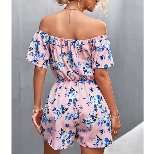 Women Romper Short Sleeve Belted Skin Friendly Summer Romper Casual For ...