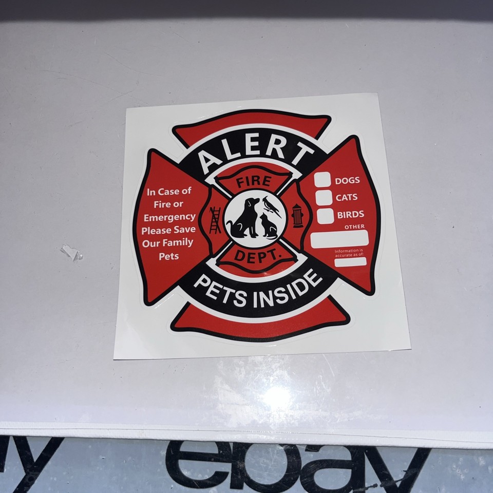 Pet Alert Safety Fire Rescue Sticker - Save Our Pets Emergency Pet ...