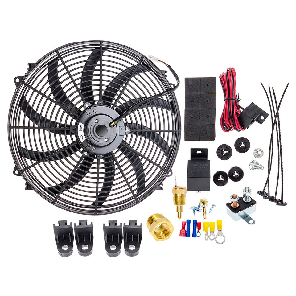 16" Black Electric Radiator Cooling Fan Slim Curved Blade Reversible ...