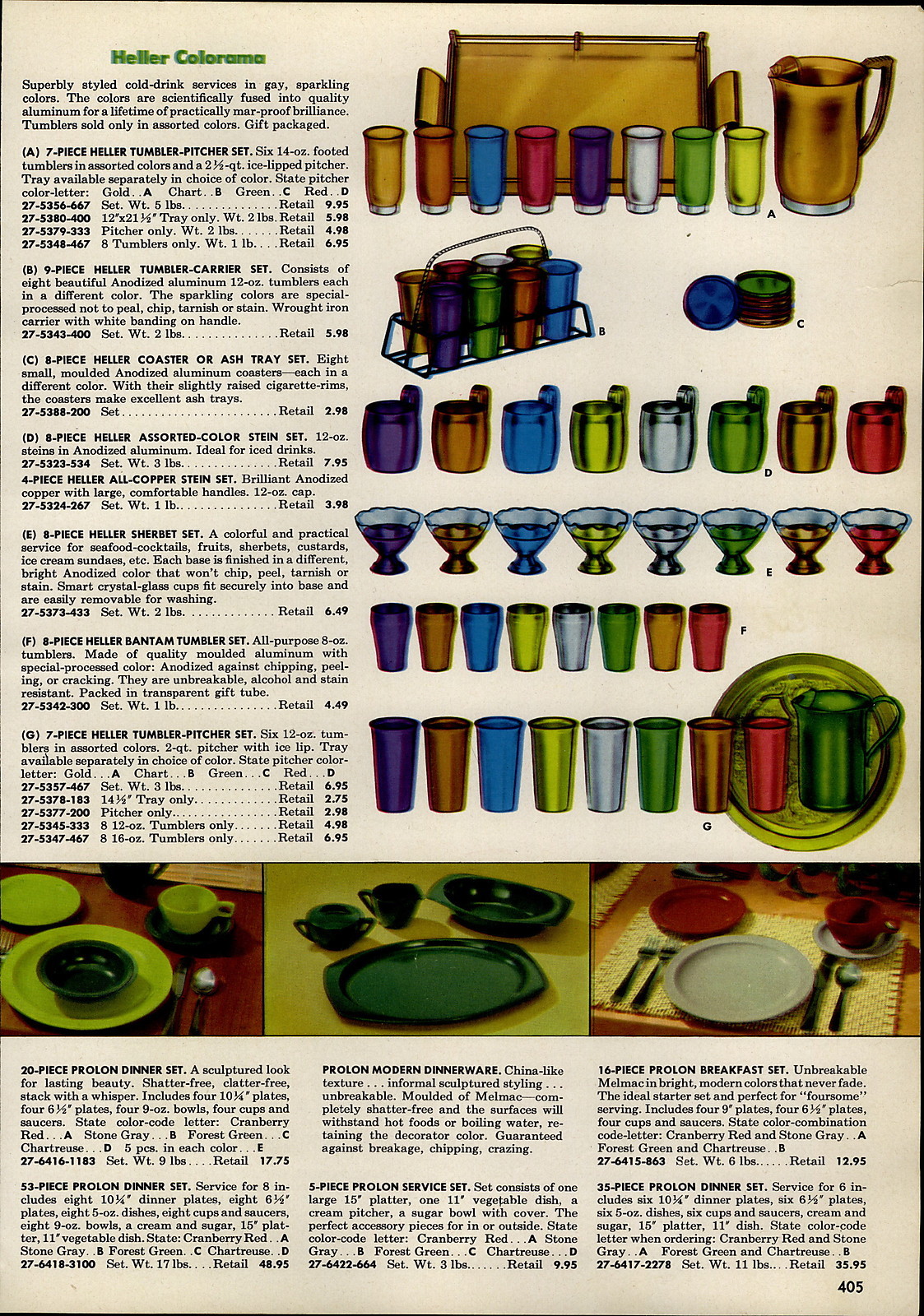 1955 PAPER AD 2 PG Kromex Kolorex COLOR Tumbler Aluminum Heller ...
