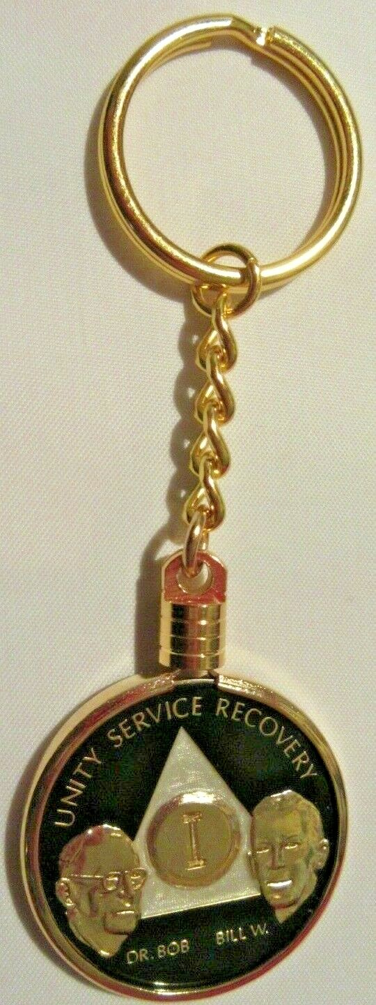 Alcoholics Anonymous Black White AA 1 Year Medallion Token KEYRING Bill ...