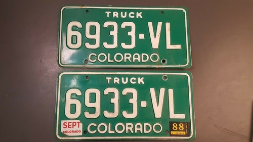 Pair of Vintage Truck Colorado 1988 License Plates Green / White | eBay