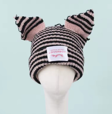 Pink Loverboy Fox Ears Hat Winter Hat Knit Hat Cat Ears Streetwear ...