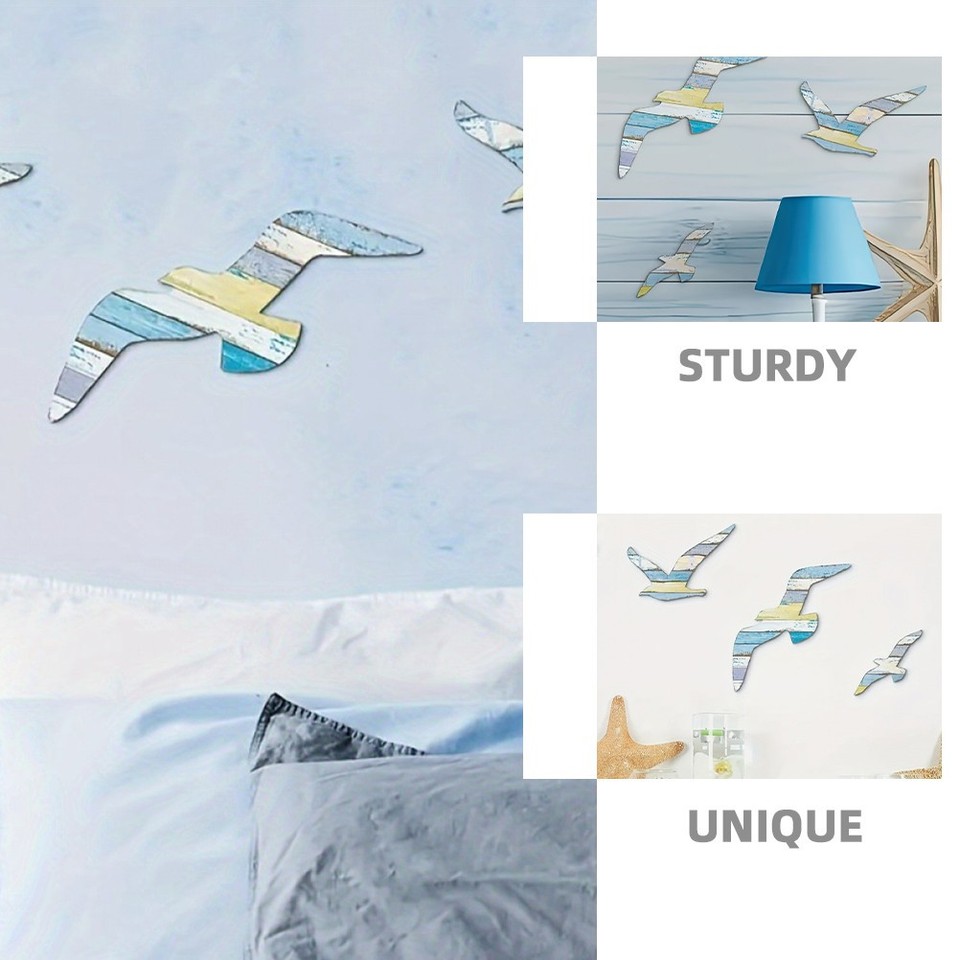 3 Pcs Wooden Seagull Plaque Beach Theme Wall Decor Room House | eBay ...