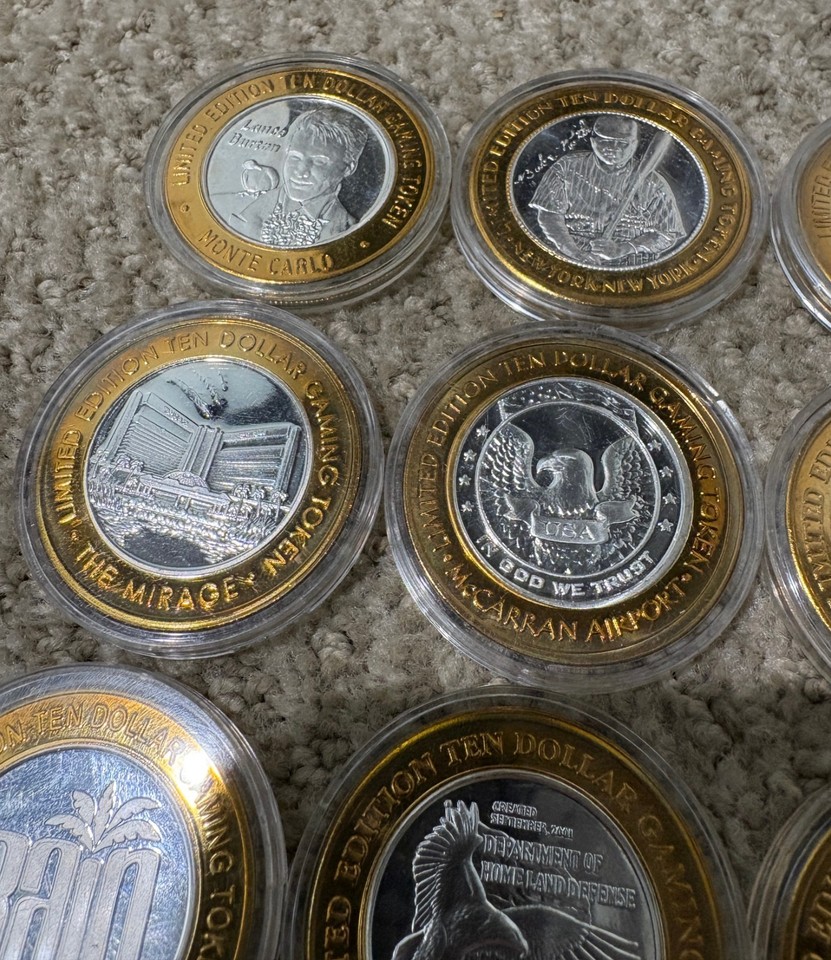 LOT of 11 Las Vegas $10 Silver Casino Gaming Tokens .999 Fine Silver ...