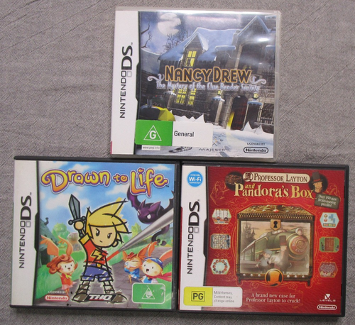 Nintendo DS games lot Nancy Drew Drawn to life Professor Layton Pandora ...