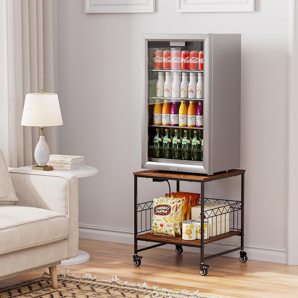 Mini Fridge Stand Cart with Wheels - 220 LBS with Charging Station For ...