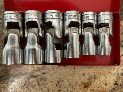 SNAP-ON TOOLS 6 PIECE 1/2 DRIVE SAE. SHALLOW SWIVEL SOCKET SET IN RED ...