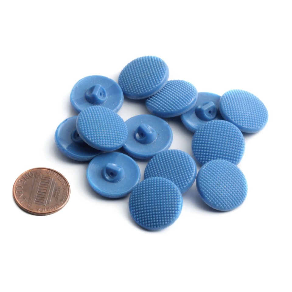 Lot (12) vintage 30's Deco Czech blue dimple round glass buttons 18mm ...