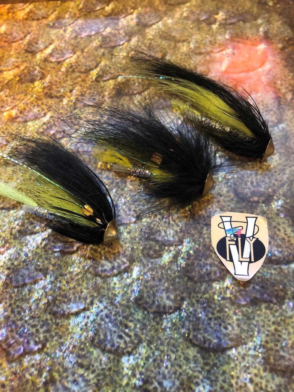3 V Fly 1 Inch Turbo Disc Black & Yellow Tosh Salmon Tube Flies & 3 ...