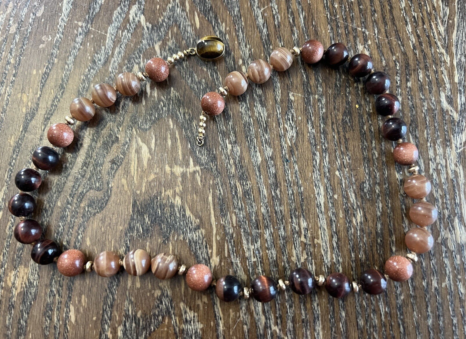 Gold Fill Red Tigers Eye Goldstone, Brown Rhodochrosite Knotted ...