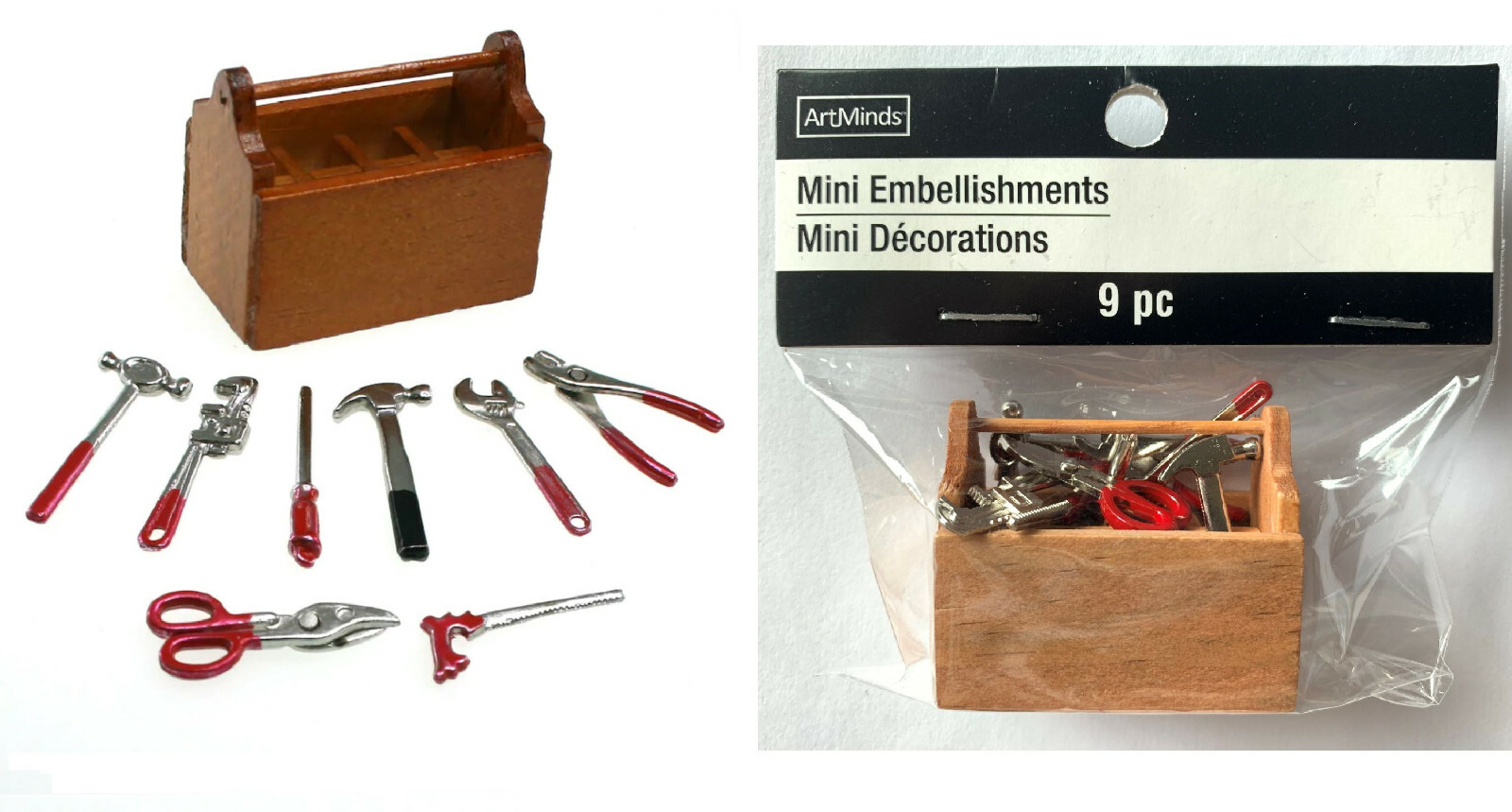 1 NEW MINIATURE 8 MINI TOOLS WOODEN TOOLBOX FOR BARBIE DOLLHOUSE ...