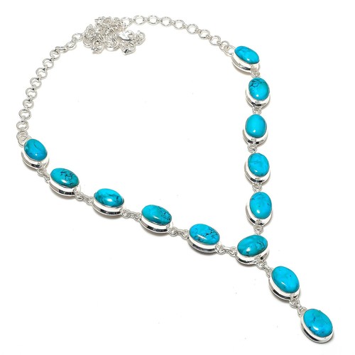 Blue Turquoise Gemstone Handmade 925 Sterling Silver Beautiful Necklace ...