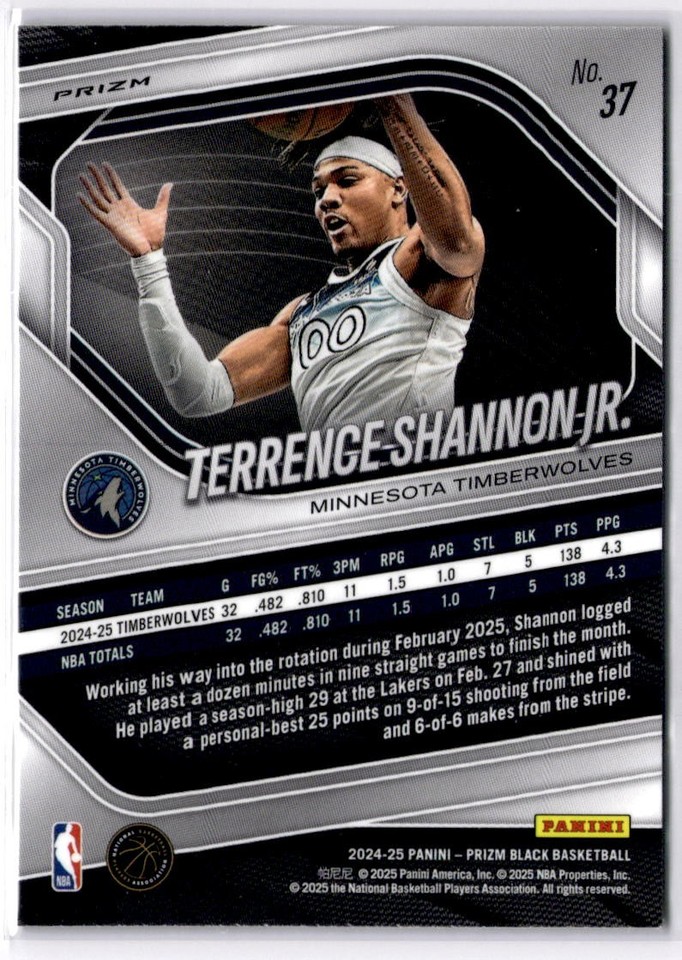 2024-25 Panini Prizm Black #37 Terrence Shannon Jr. Hyper | eBay
