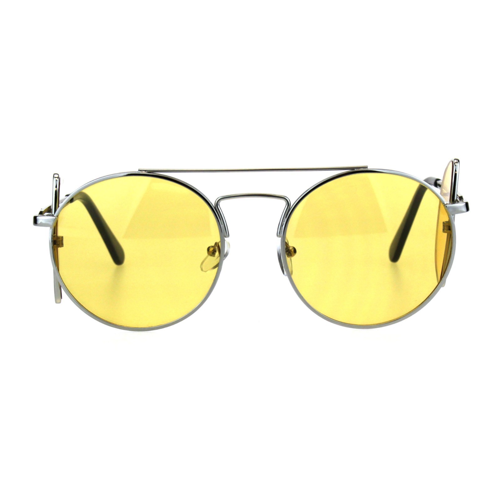 Mens Pimp Side Visor Round Circle Color Lens Metal Rim Sunglasses | eBay