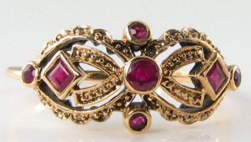 9K GOLD RUBY MASK CLUSTER ART DECOINS RING FREE RESIZE | eBay