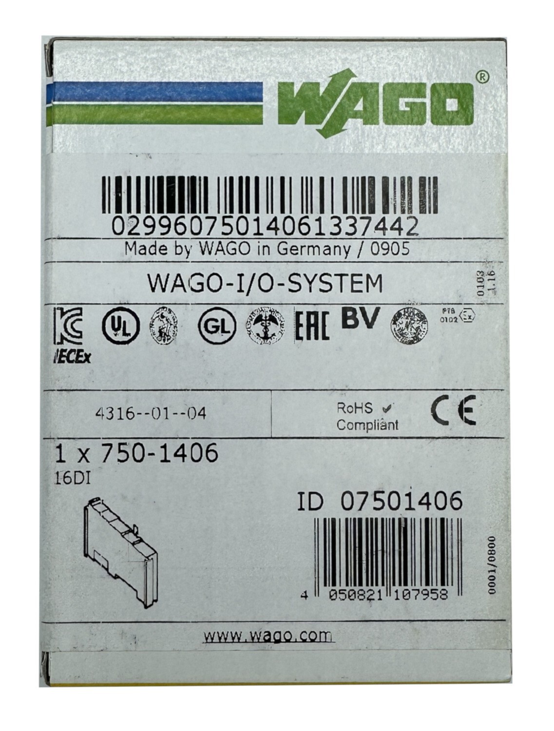 WAGO 16-Kanal DC24V Digital Eingangsklemme (750-1406) for sale online ...