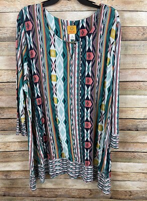 Ruby Rd. Women's 2X Keyhole Long Sleeve Stretchy Tunic Top | eBay