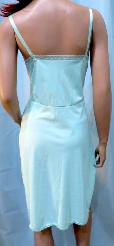 Vintage ShadowLine Mint Green Full Slip Nylon & Chiffon Lacy Scalloped ...