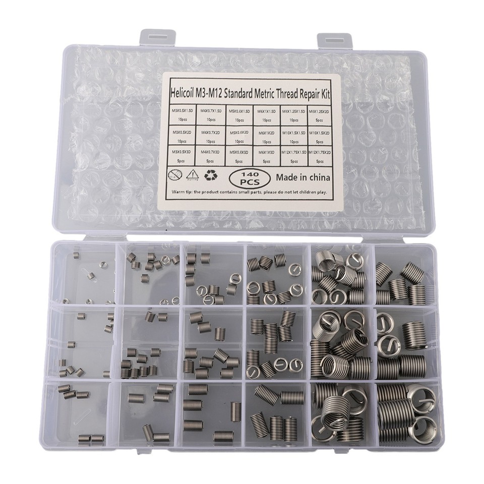 140Pcs Stripped Thread Rethread Helicoil Repair Insert Kit/Set Metric ...