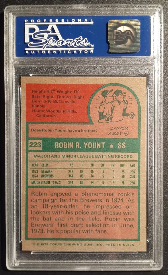 1975 TOPPS #223 ROBIN YOUNT [PSA 7] (ROOKIE) BASEBALL CARD - MILWAUKEE ...