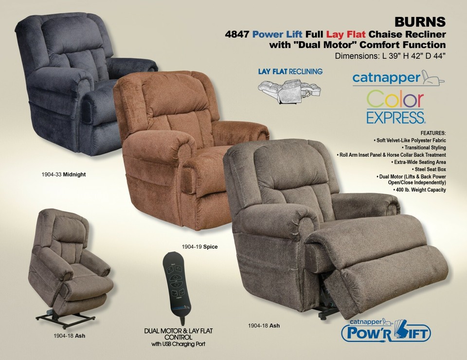 Catnapper Burns 4847 Power Dual Motor Infinite Position Lift Chair ...