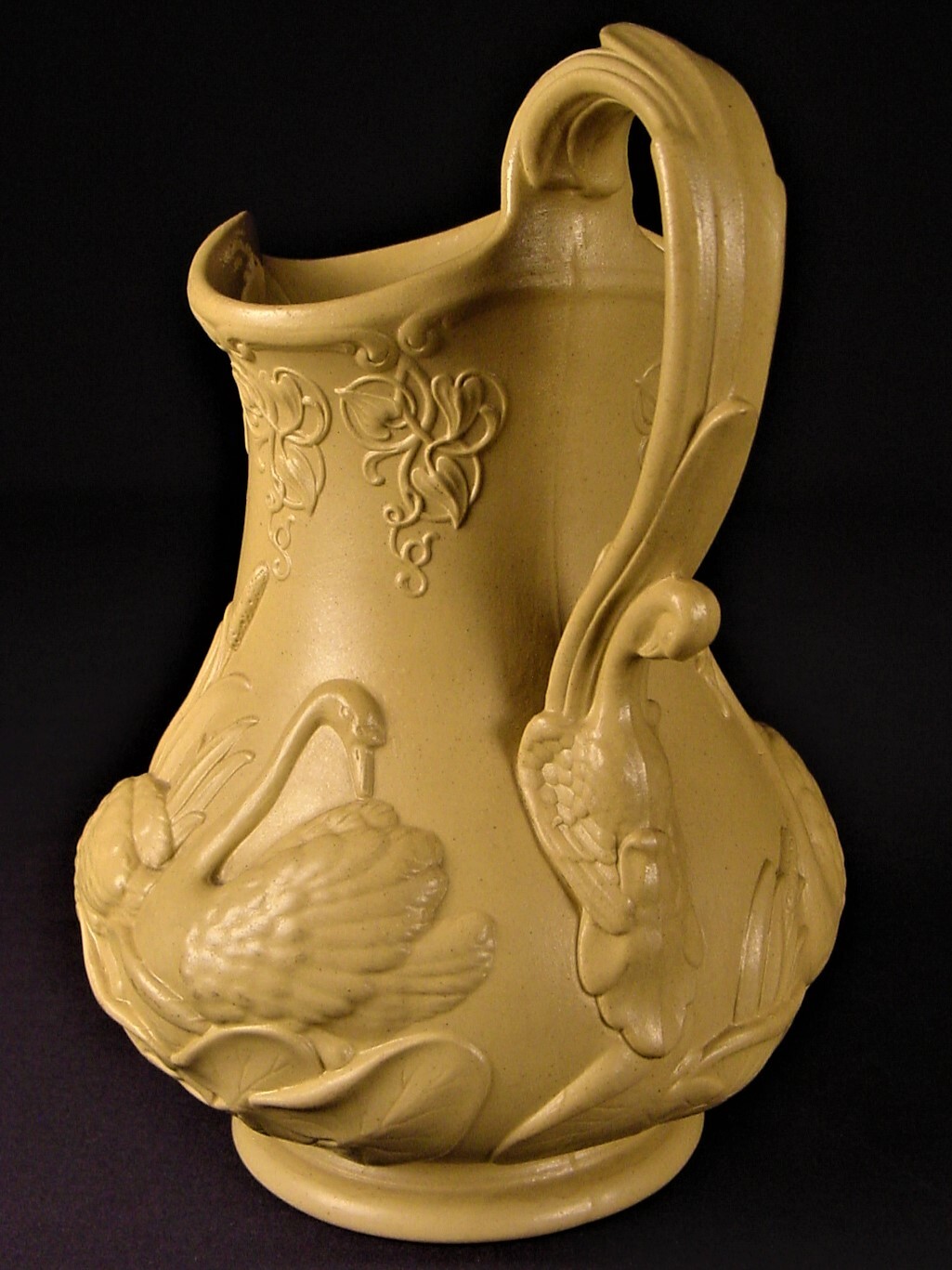 VERY RARE 1800s RAISED RELIEF SWAN PITCHER CANE CANEWARE YELLOW WARE ...