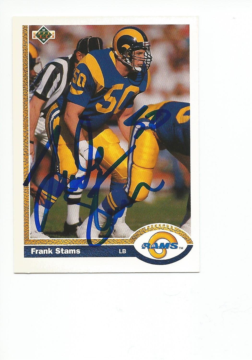FRANK STAMS Autographed Signed 1991 Upper Deck card LA Rams Notre Dame ...