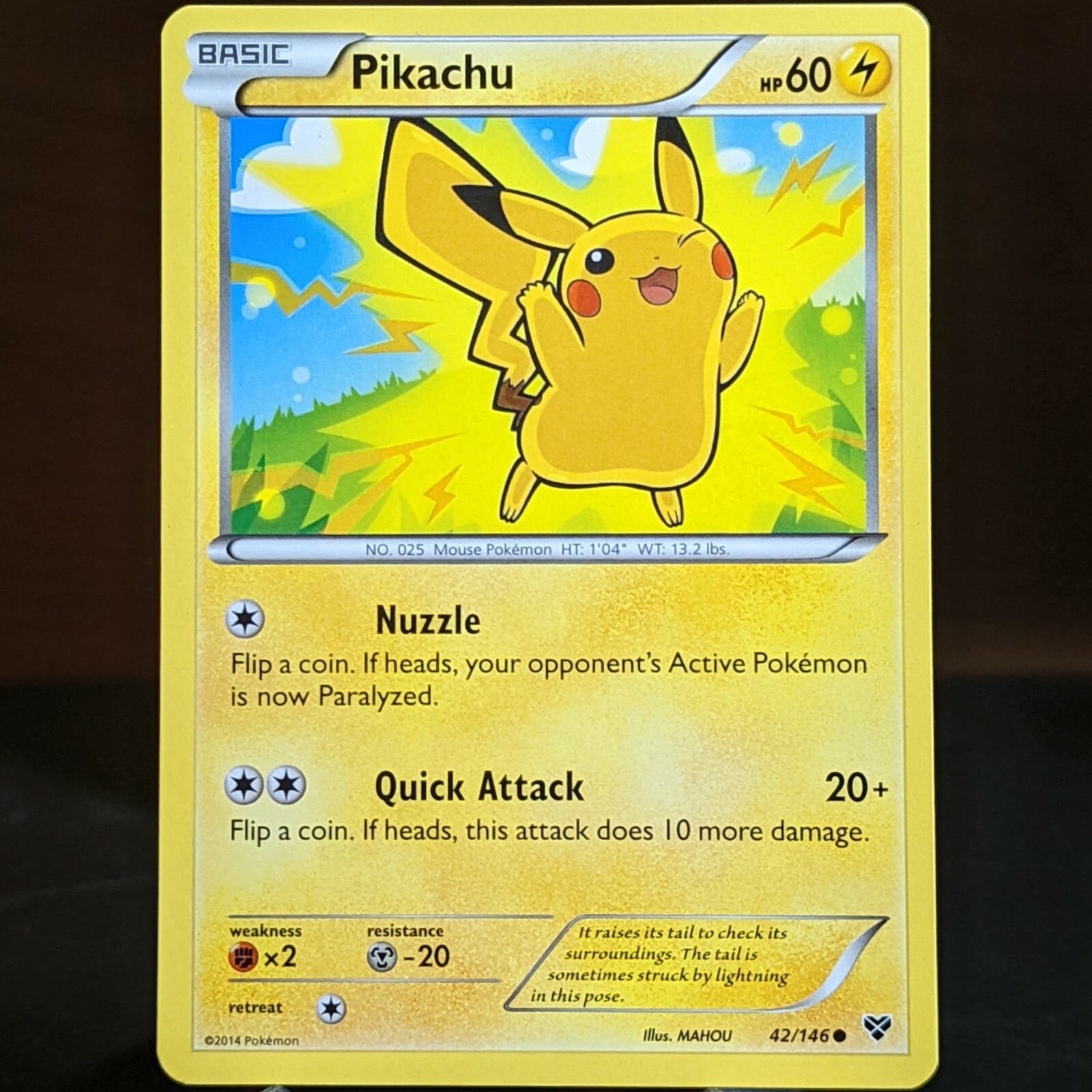 Pikachu 42/146 LP/NM XY Base Set 2014 Pokemon Card jumping winking ...