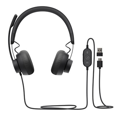 Logitech Logi Zone 750 Wired USB-C on Ear Headset - great condition USB ...