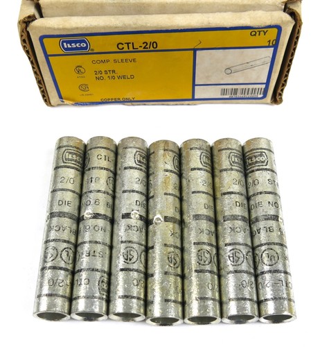 Ilsco CTL-2/0 Str. 1/0 Weld 3-1/8" Long Compression Sleeve Connectors ...