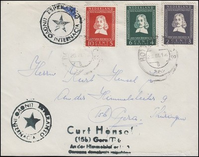 583+584+585 Jan van Riebeeck 2+6+10 C. Brief Esperanto ROTTERDAM 28.2. ...