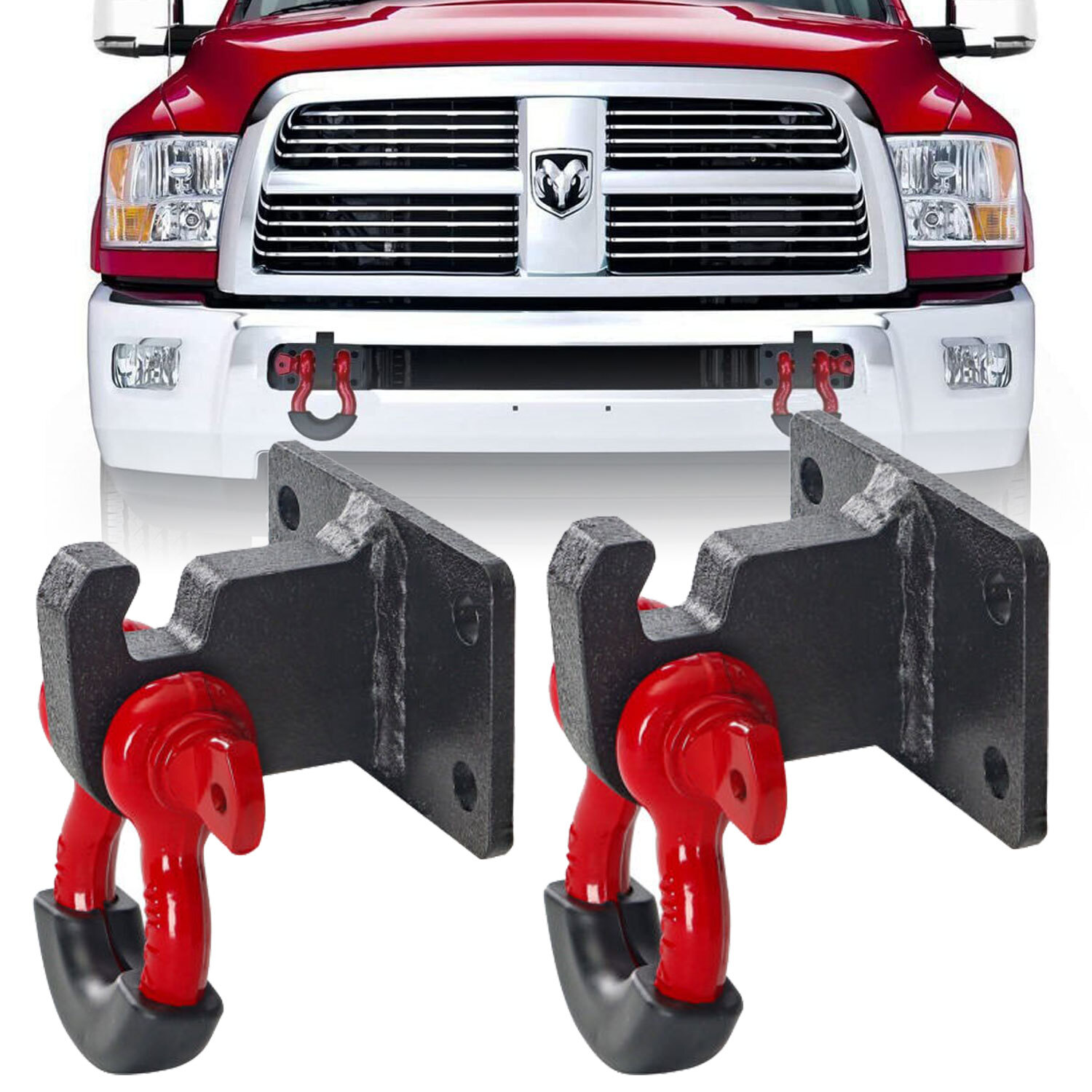 Front Tow Hook Mount Bracket & D-Ring Shackles For 2010-2020 Dodge Ram ...