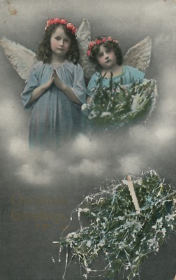 Real Photo Hand Colored Angels and Greenery Christmas Postcard | eBay