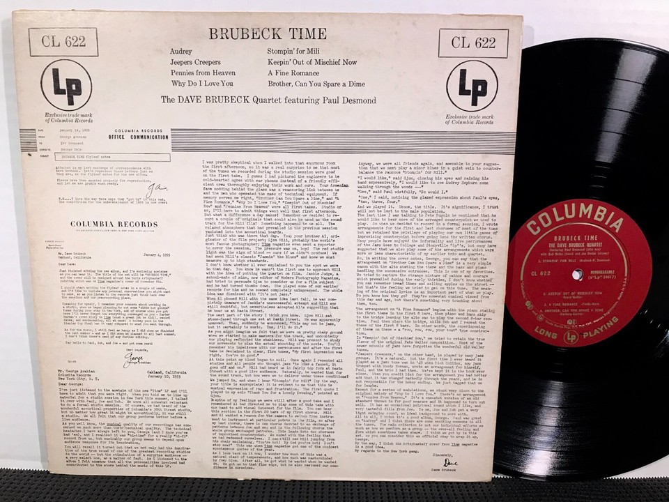 THE DAVE BRUBECK QUARTET Brubeck Time LP COLUMBIA CL 622 MONO DG 1955 ...