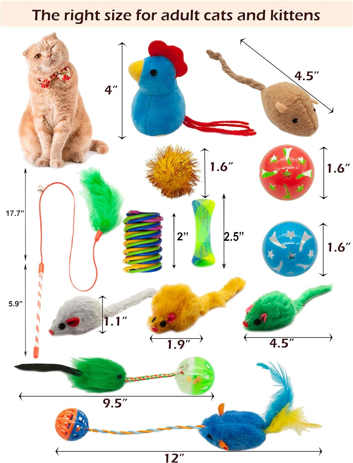 Cat Toys, Kitty Variety Pack for Kitten Cats, 20 Count Plush, Teaser ...