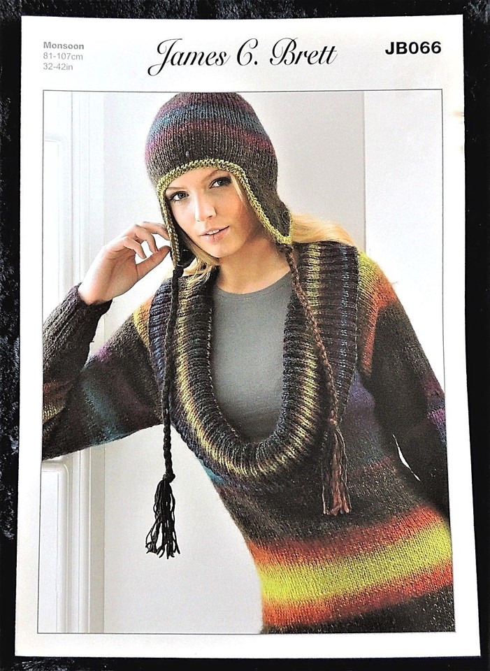 Monsoon Knit Sweater & Hat Pattern James C. Brett Leaflet #JB066 c2010 ...