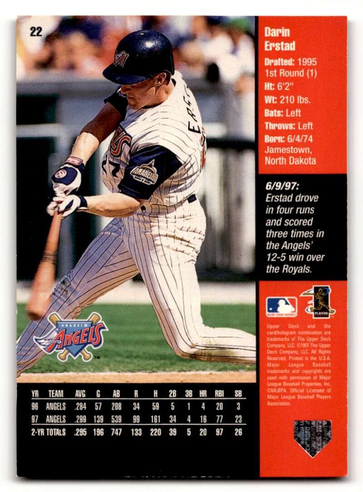 1998 Upper Deck #22 Darin Erstad Anaheim Angels Baseball Cards EX/NM ID ...