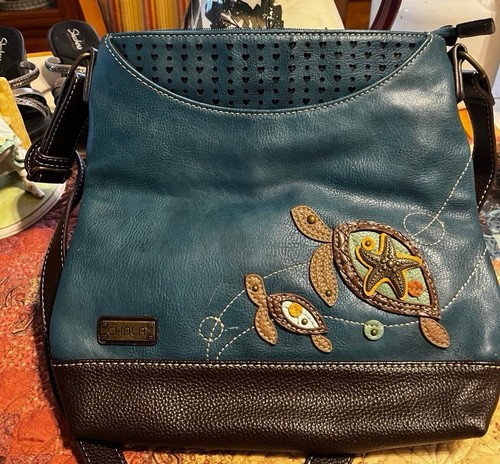 Chala Turquoise Teal Shoulder Purse Adorned with Embroidered Turtles | eBay