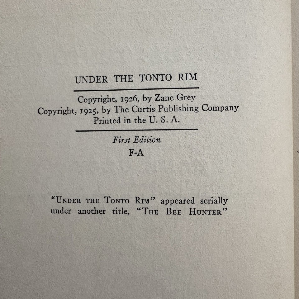 Under the Tonto Rim by Zane Grey, 1926 First Edition Vintage Hardcover ...